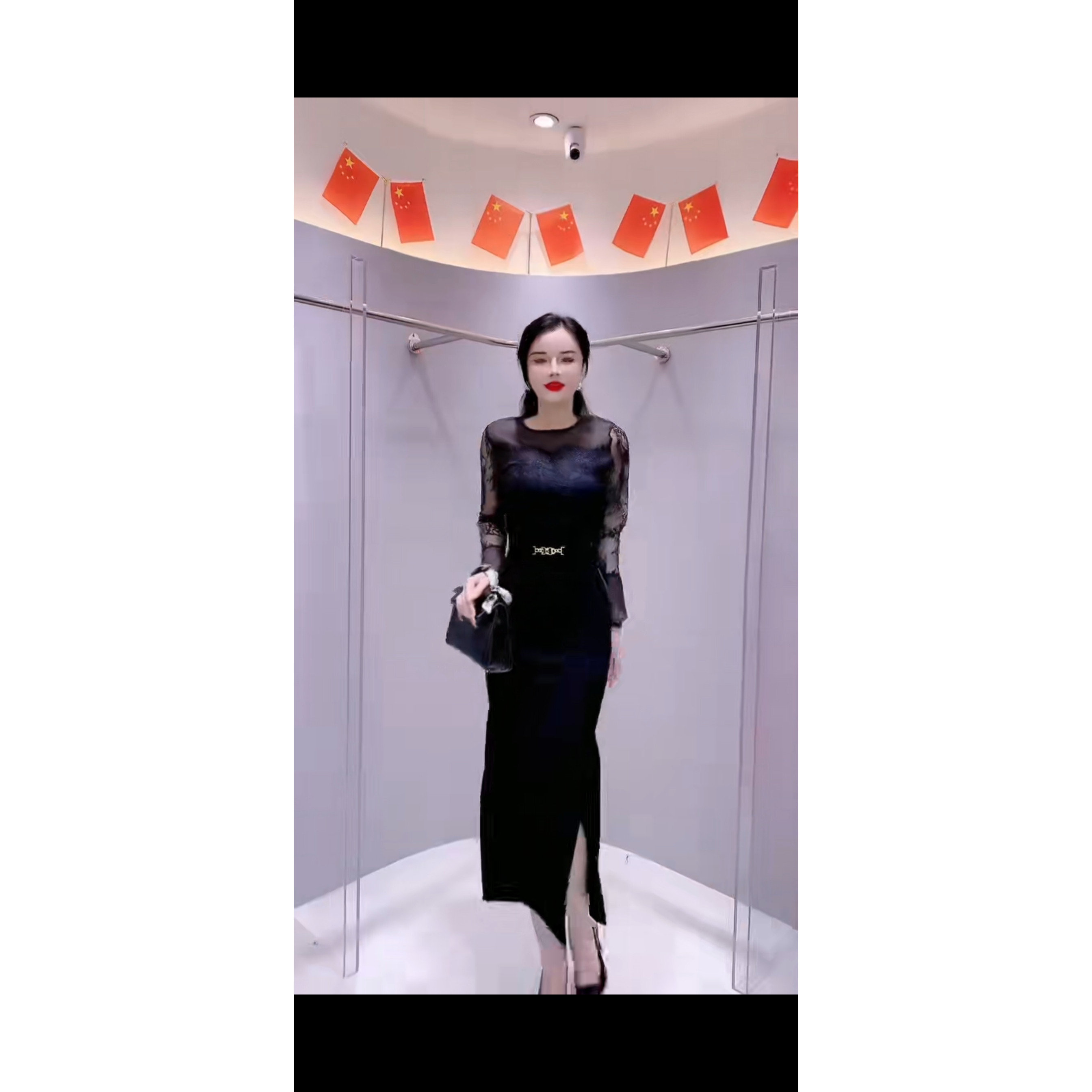 十三行DF女神范蕾丝上衣高腰显瘦包臀半身裙两件套设计感黑色套装