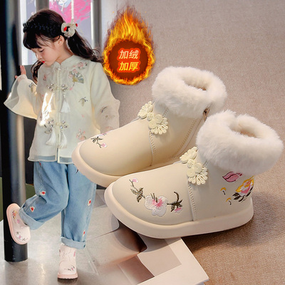 冬季新款加绒汉服鞋女童雪地靴