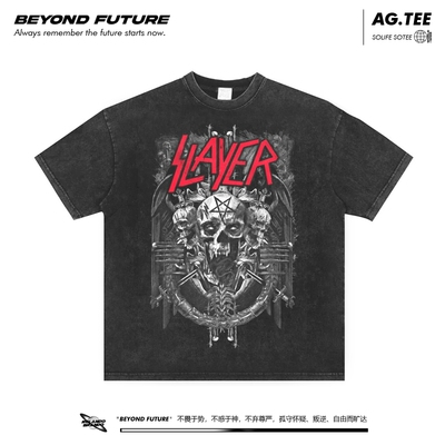 落肩短袖oversize水洗做旧