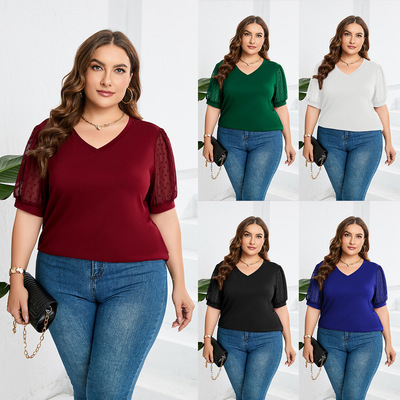 Large size T-shirt women clothing mesh short sleeved clothes