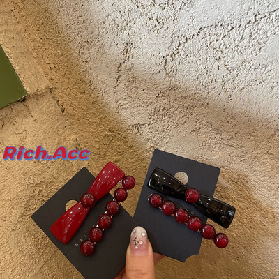 【实拍】气质复古简约百搭安吉拉红豆豆蝴蝶结对夹韩系少女碎发夹