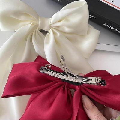 Elegant Bow Ribbon Hair ClipSimple Solid Satin Spring Clip H