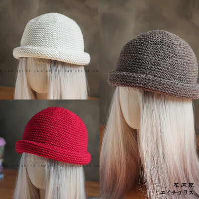 出口日韩~秋冬简约粗针织卷边渔夫帽女百搭圆顶保暖盆帽013