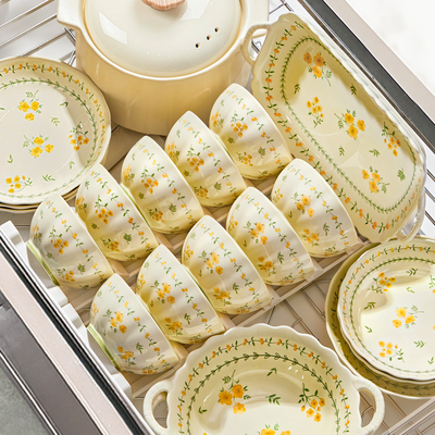 釉下彩奶油风餐具套装碗碟家用