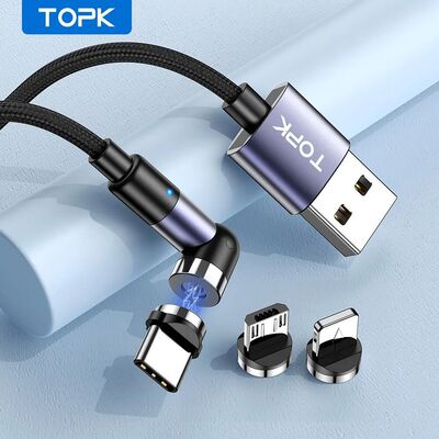 TOPK Magnetic Charging 3 in 1 Cable 540 Rotating Micro USB T