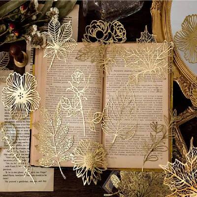10Pcs Gold Lace Leaf Paper Scrapbook Sticker Die Cut Butterf