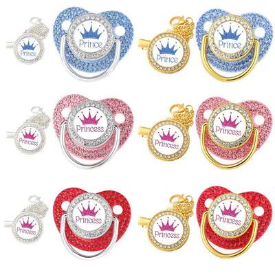 New Baby Pacifier Chain Clips Crown Princess Prince