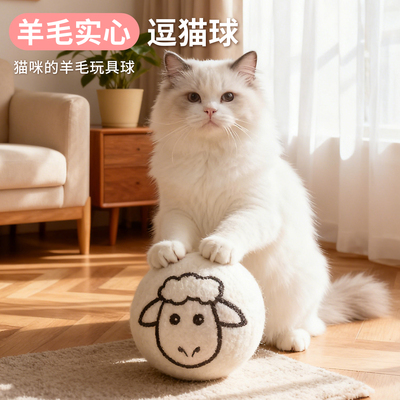 猫咪玩具羊毛球自嗨解闷神器猎物球静音追逐逗猫棒耐咬耐抓实心球