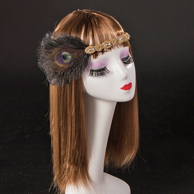 极速New Vintage peacock feather elastic band hair accessorie