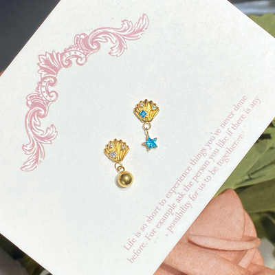 仙人 钛合金“贝壳”镀金耳钉/耳坠钉/耳骨钉/flat 16g内螺纹防敏