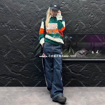 adidas三叶草牛仔宽松运动裤