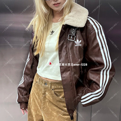adidas三叶草宽松版型PU棉服