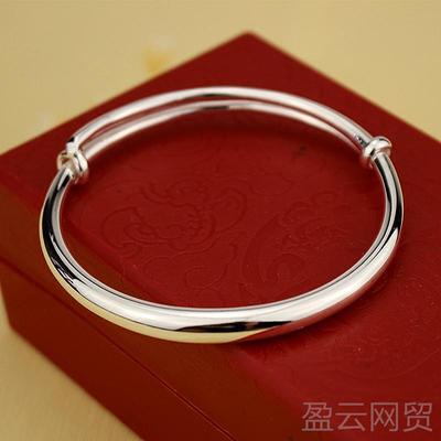 正品银光面拉扣手镯银 999男女款韩版百搭镯子森系情简侣纯约银手