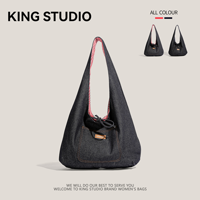 小众格子帆布包女百搭双面托特包