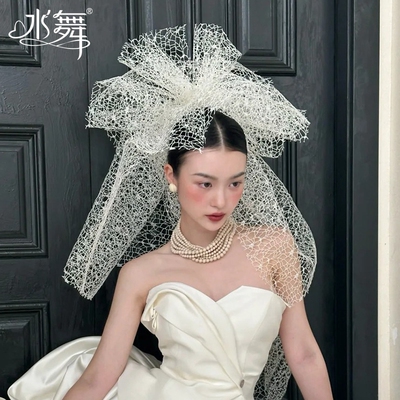 水舞B2861新娘婚礼头饰韩式气质氛围感公主网红长款网格纱头纱