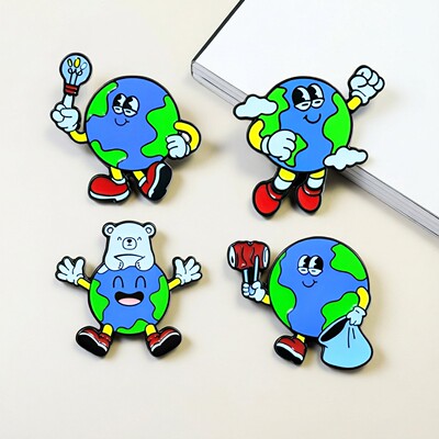 可爱地球徽章Pin环境保护地球日胸针背包装饰品配饰垃圾分类回收