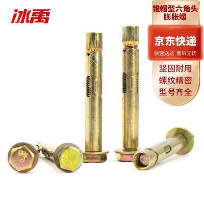 冰禹BY-846锥帽型六角头膨胀螺栓W12.34j套管式膨胀螺丝M10×80(P