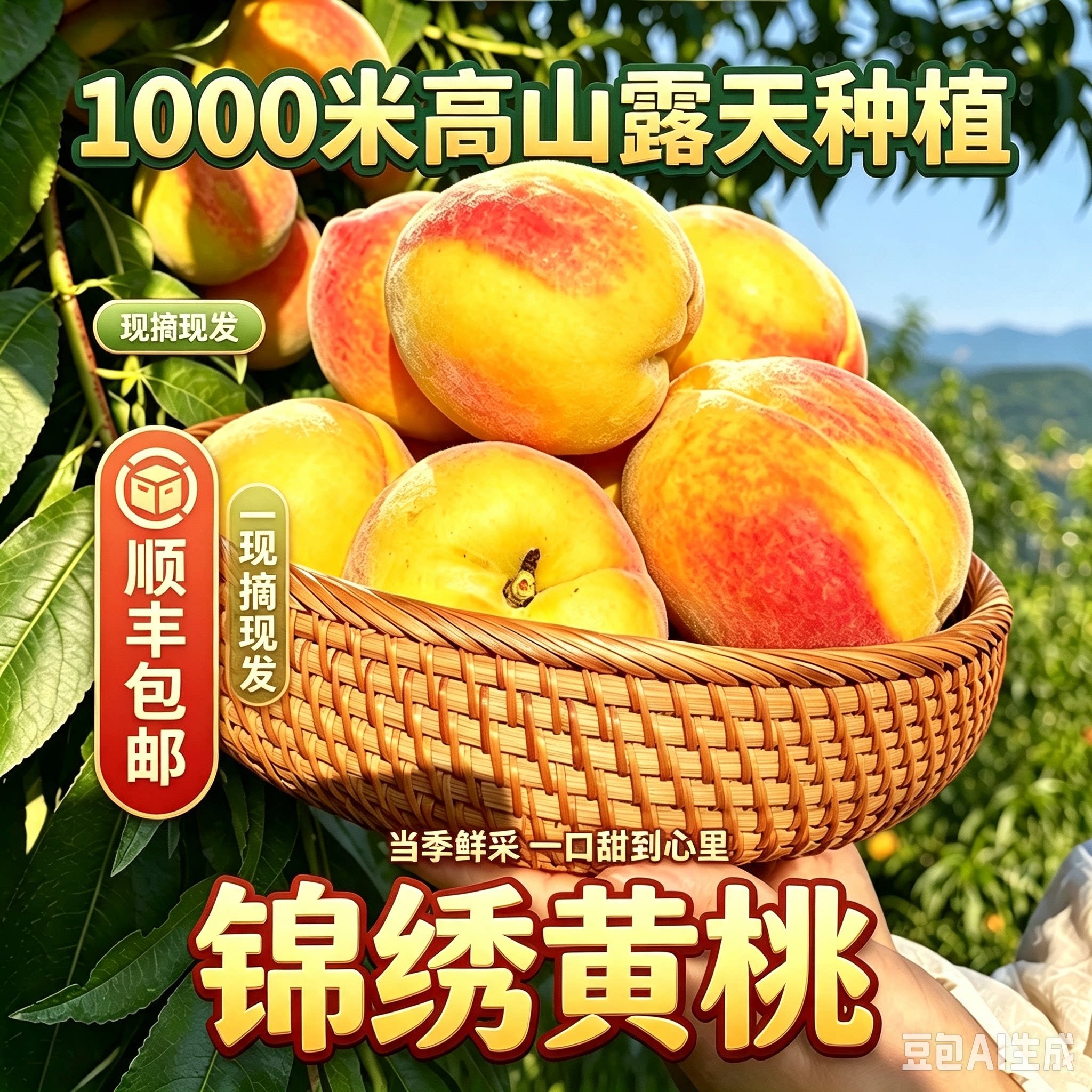 顺丰包邮高山锦绣黄桃子香甜露天种植红心黄肉黄金蜜桃新鲜水果