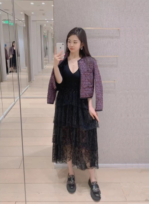 纯色包边短款无领粗花呢外套