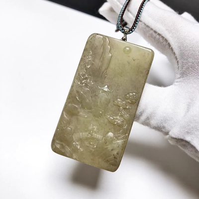 D1072# 天然和田玉糖料山水吊牌 毛衣挂件62*33.5*7mm 重43.15克