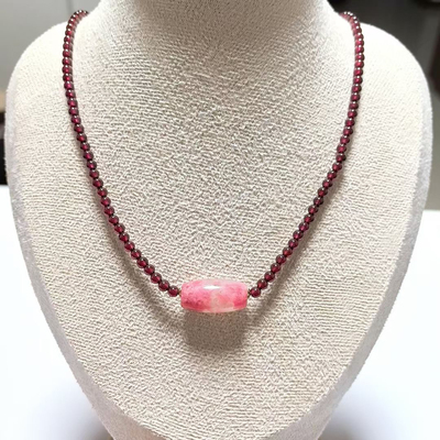 D1344# 天然蔷薇辉石樱花雨桶珠滚运珠锁骨链项链20*10.5mm