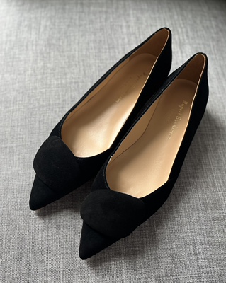 Rupert Sanderson黑色反绒包跟粗跟低跟尖头款单鞋女鞋
