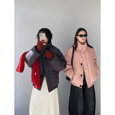 年度zui爱90白鸭绒立领夹克保暖魔术贴羽绒服外套女冬季