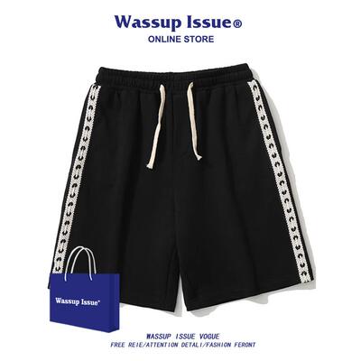 WASSUP ISSUE美式侧边编织短裤男士夏季宽松篮球中裤运动五分裤男