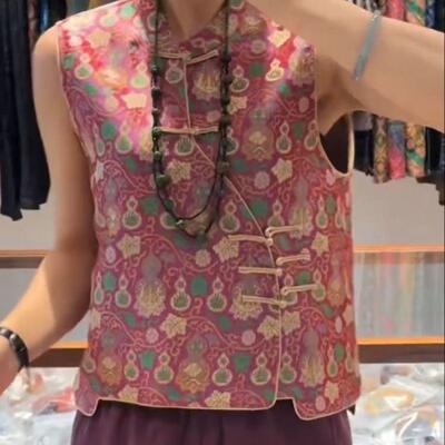 【锦绣花裳】新中式刺绣马甲女款外穿春秋季粉色印花对襟盘扣无袖