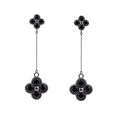 轻奢黑色四叶草锆石精致长款耳环