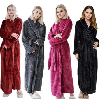 A flannel bathrobe girl with a long and thick nightgown man