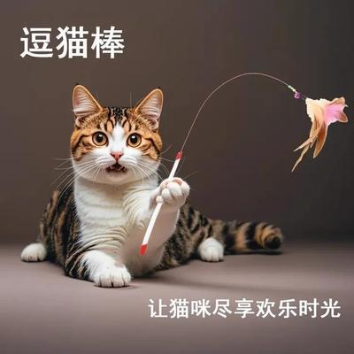 Interactive cat teaser wand with a bell and feather, designe