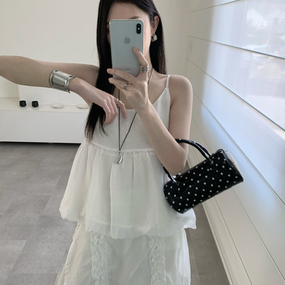 eternal.西子-26年夏上新麻料波点网纱吊带上衣小衫52035