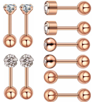 10PCS/Set 18G Labret Piercing Stud Lip Ring Set Crystal