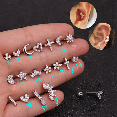 Floral Star Heart Cross Flower Crown Bar Cartilage Piercing
