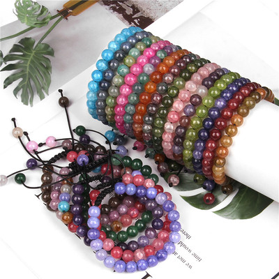 Natural Stone Agates Bracelet 8mm Round Cracked Agates