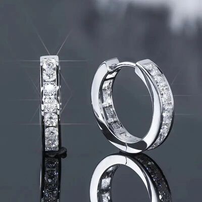 Sterling Silver Round Zircon Hoop Earrings For Women Simple