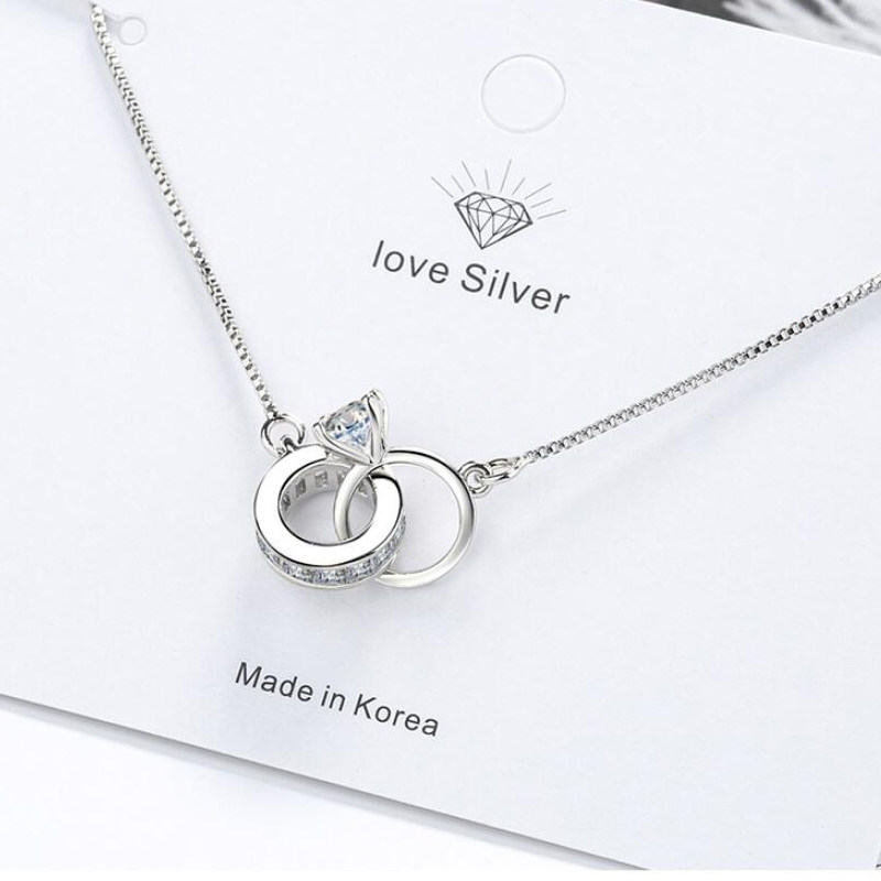 Trendy 925 Silver Heart Double Circle Geometric Charm