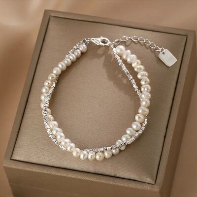 Sterling Silver Double Layer Pearl Bracelets for Women Girl