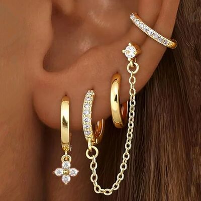 4PC Chain Huggie Earring Set For Women Fashion Flower