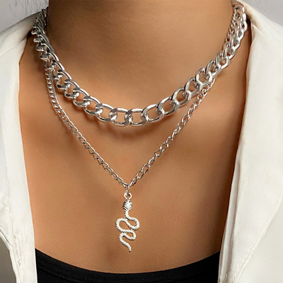 IFMIA Retro Multilayer Snake Pendant Chain Necklace For