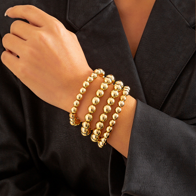2023 Bohemia Simple Beaded Chain Bracelets Gold Color Big