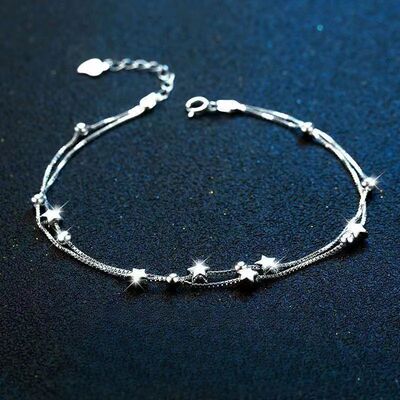 Sterling Silver Bead Chain Bracelets For Women Korean Sweet