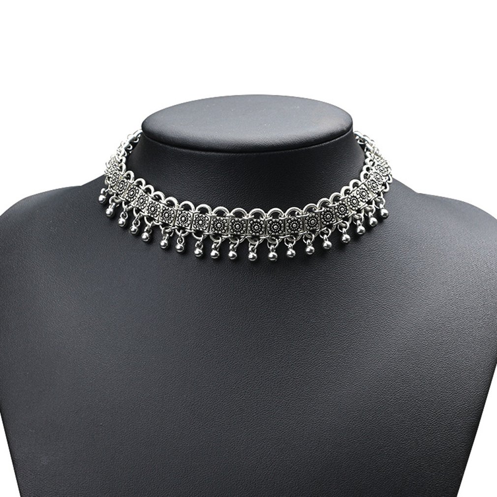 Bohemian Bells Tassel Statement Necklaces Vintage Silver