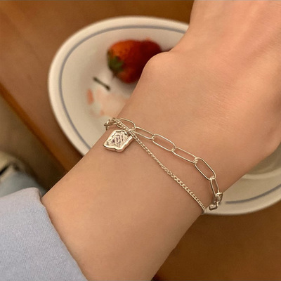 Sterling Silver Double Layer Letter Bracelet For Women