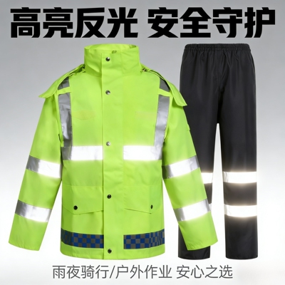 高亮反光雨衣雨裤套装300D牛津布pu涂层执勤印字反光交通防护雨衣