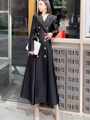 气质高级感双排扣西装风衣外套秋冬时尚修身显瘦长款大衣60897