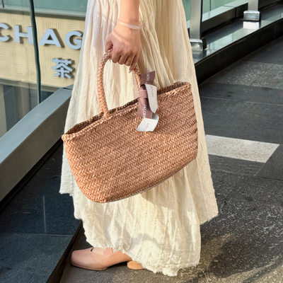 Falorni意大利法式度假风小众手工牛皮编织包手提菜篮子包女ILYA
