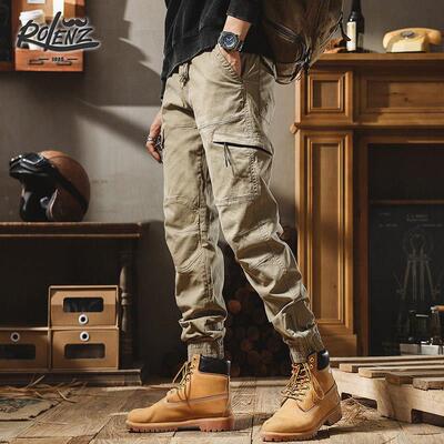 ROLENZ美式工装裤男士秋季潮牌百搭纯棉束脚裤户外运动长裤子春秋