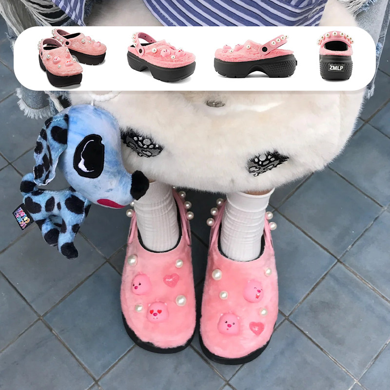 【特价】Crocs卡骆驰 x 赞萌露比暖棉雪屋洞洞鞋毛毛棉拖鞋210523